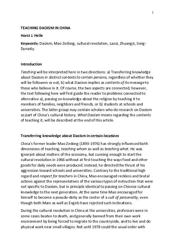 (PDF) TEACHING DAOISM IN CHINA