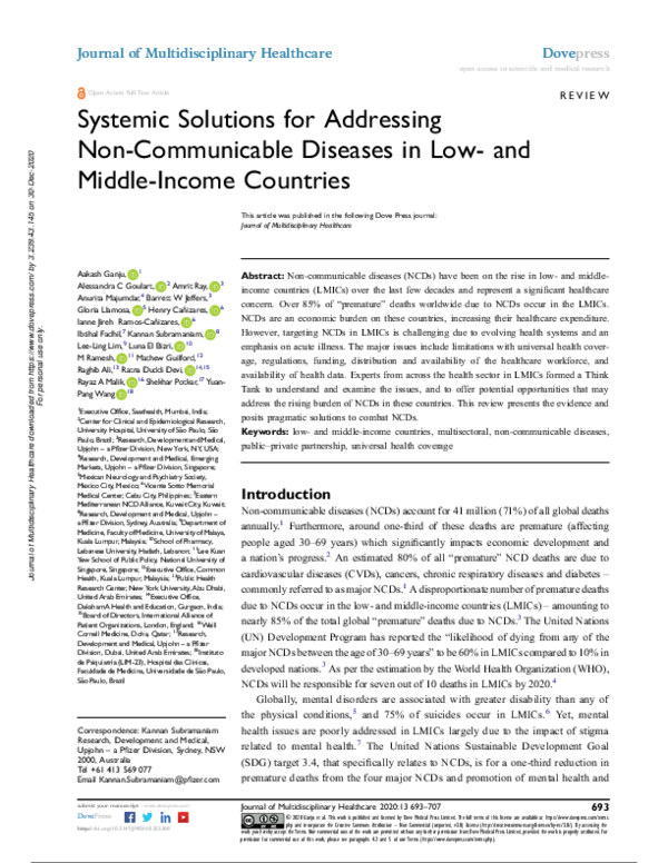(PDF) Systemic Solutions for Addressing Non-Communicable Diseases in Low- and Middle-Income ...