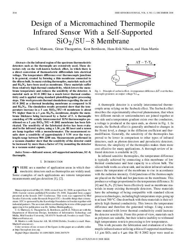 (PDF) Design of a Micromachined Thermopile Infrared Sensor With a Self-Supported ${\rm SiO}_{2 ...