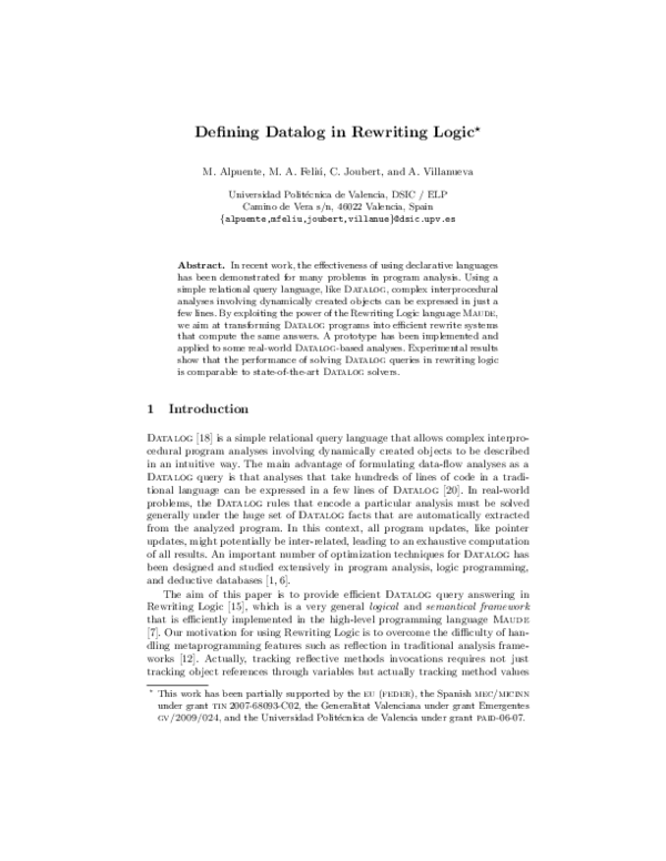 (PDF) Defining datalog in rewriting logic