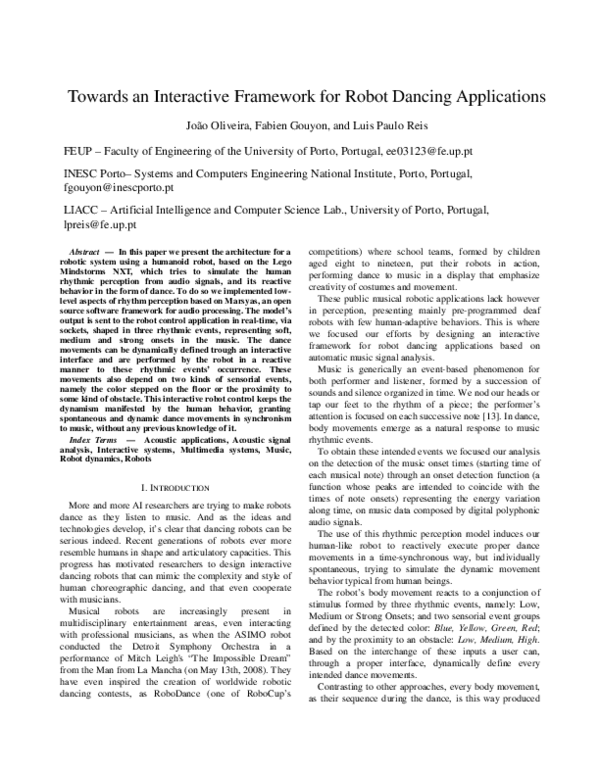 (PDF) Towards an interactive framework for robot dancing applications