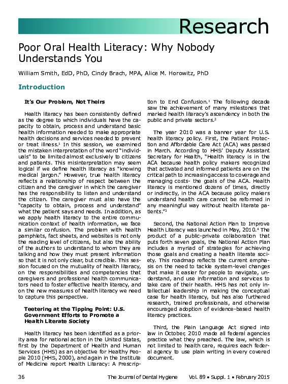 (PDF) Poor oral health literacy: why nobody understands you