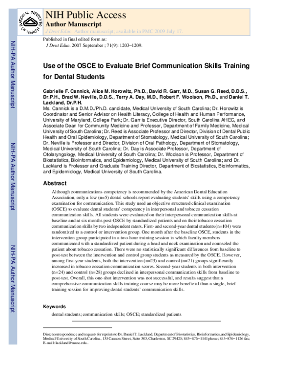 (PDF) Use of the OSCE to Evaluate Brief Communication Skills Training ...