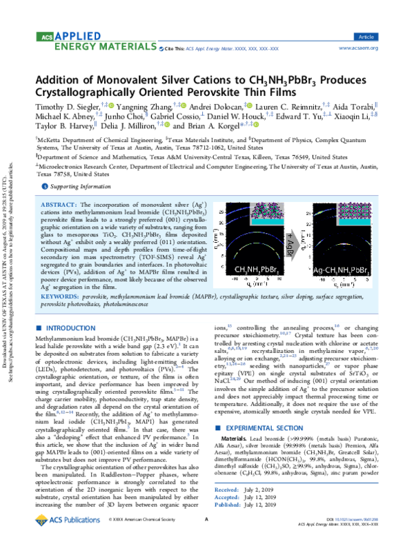 (PDF) Addition of Monovalent Silver Cations to CH3NH3PbBr3 Produces ...