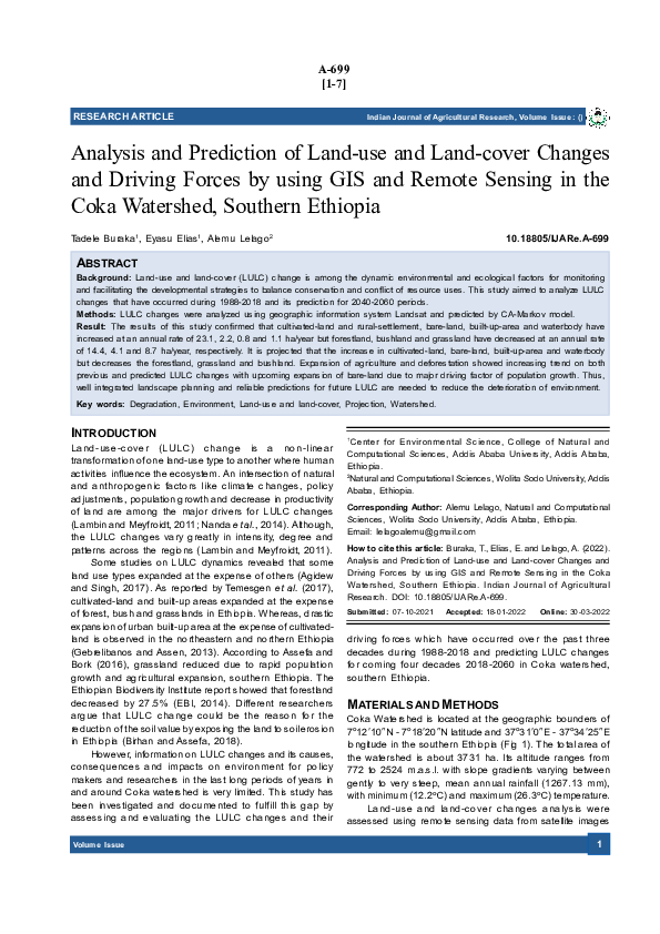 (PDF) Analysis and Prediction of Land-use and Land-cover Changes and ...