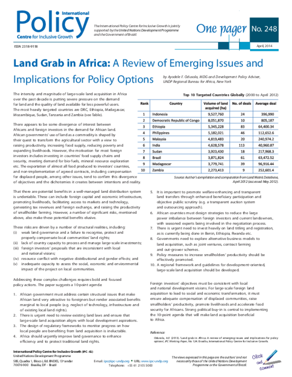 (PDF) Land Grab in Africa: A Review Of Emerging Issues and Implications ...