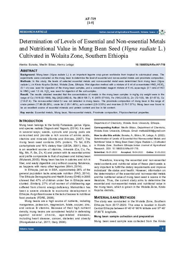 (PDF) Determination of Levels of Essential and Non-essential Metals and ...