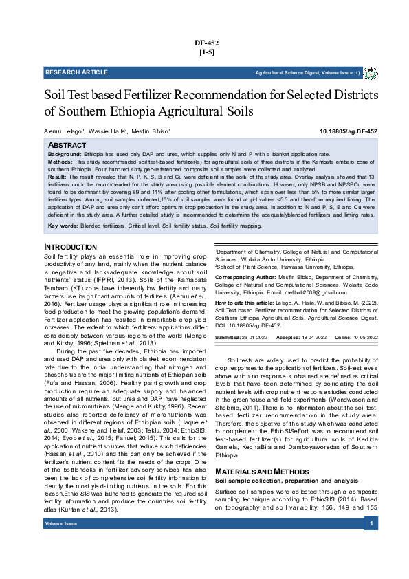 (PDF) Soil Test based Fertilizer Recommendation for Selected Districts ...