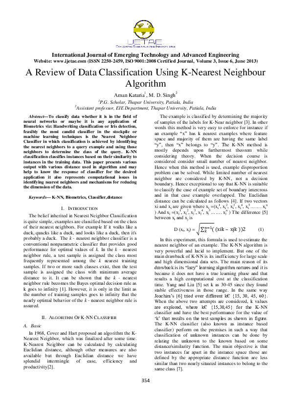 (PDF) A Review of Data Classification Using K-Nearest Neighbour Algorithm