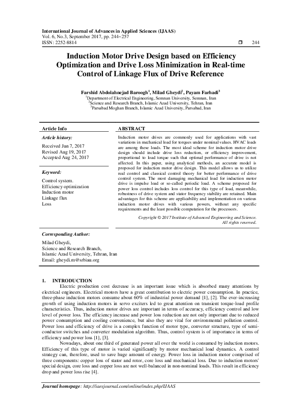 Pdf Induction Motor Drive Based On Efficiency Optimisation Anddrive Loss Minimization In Real