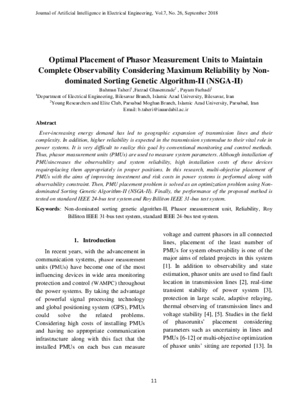 Pdf Optimal Placement Of Phasor Measurement Units To Maintain Completeobservability