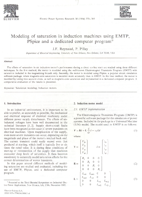 Pdf Modeling Of Saturation In Induction Machines Using Emtp Pspice And A Dedicated Computer