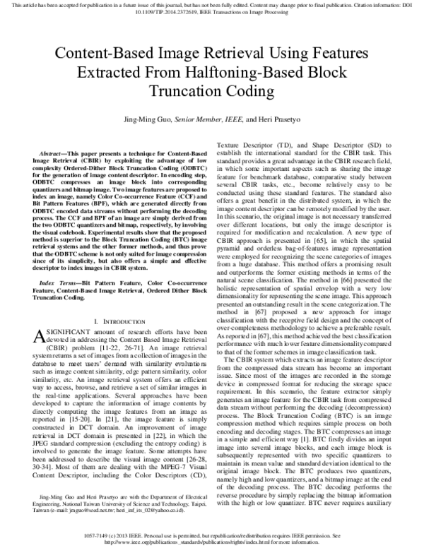 (PDF) Content-Based Image Retrieval Using Features Extracted From Halftoning-Based Block ...