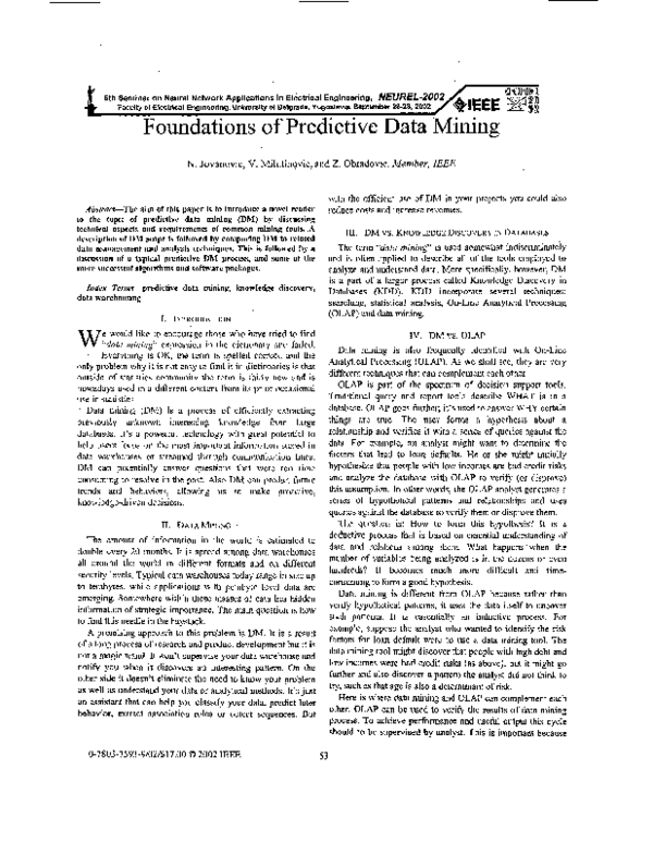 (PDF) Foundations of predictive data mining