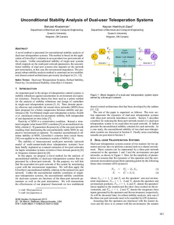 (PDF) Unconditional stability analysis of dual-user teleoperation systems