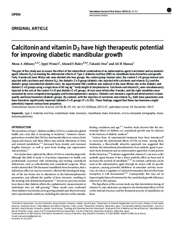 (PDF) Calcitonin and vitamin D3 have high therapeutic potential for improving diabetic ...