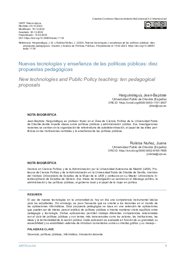 (PDF) Nuevas tecnologías y enseñanza de las políticas públicas: diez propuestas pedagógicas