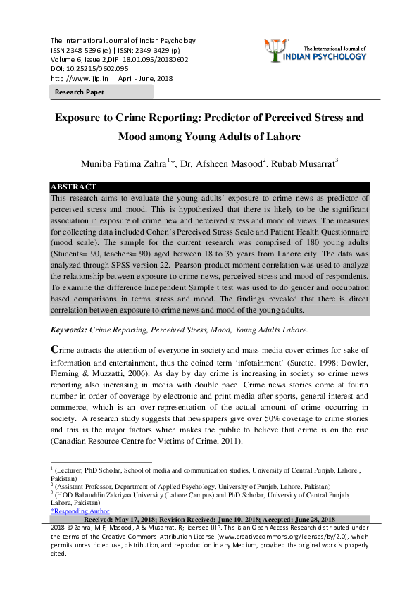 (PDF) Exposure to Crime Reporting: Predictor of Perceived Stress and ...
