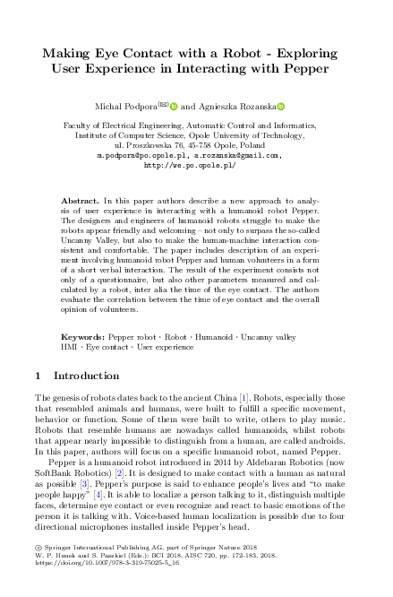 (PDF) Making Eye Contact with a Robot - Exploring User Experience in ...