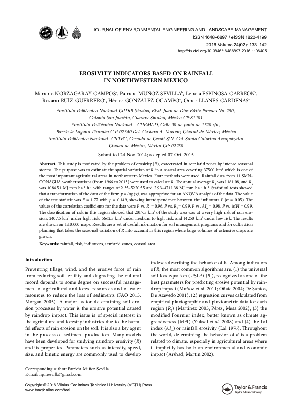 (PDF) Erosivity Indicators Based on Rainfall in Northwestern Mexico