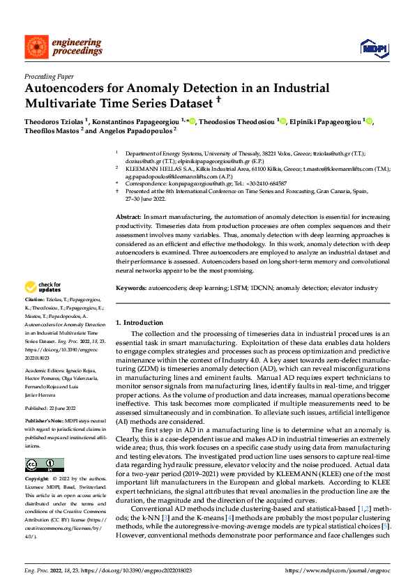 (PDF) Autoencoders for Anomaly Detection in an Industrial Multivariate Time Series Dataset