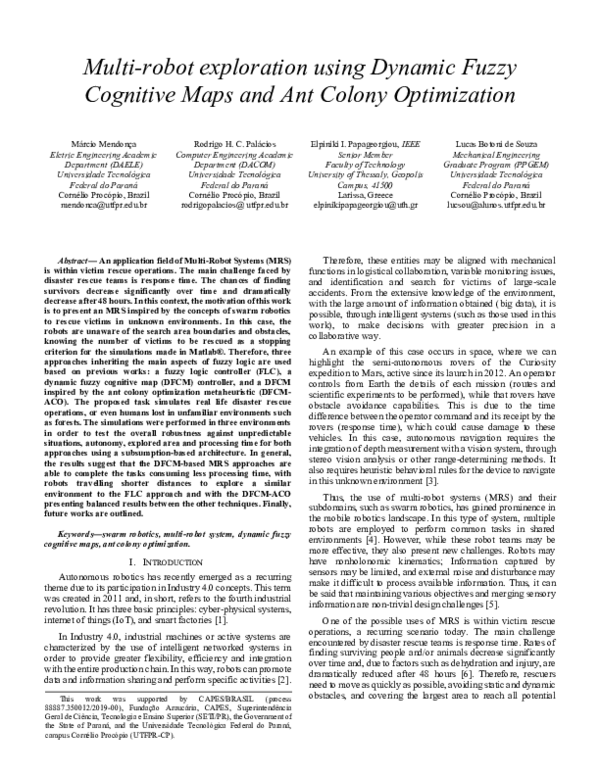 (PDF) Multi-robot exploration using Dynamic Fuzzy Cognitive Maps and Ant Colony Optimization