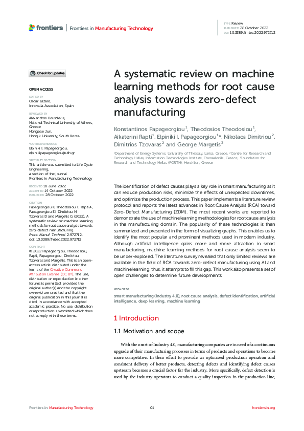 Pdf A Systematic Review On Machine Learning Methods For Root Cause Analysis Towards Zero