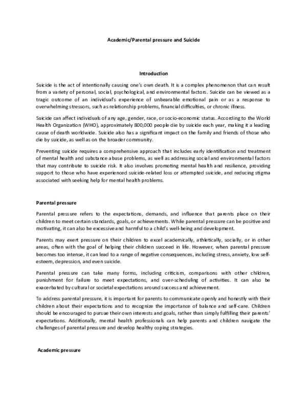 (DOC) Academic/Parental pressure and Suicide (DOC) Academic/Parental pressure and Suicide