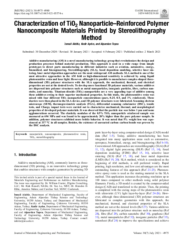 (PDF) Characterization of TiO2 Nanoparticle–Reinforced Polymer ...