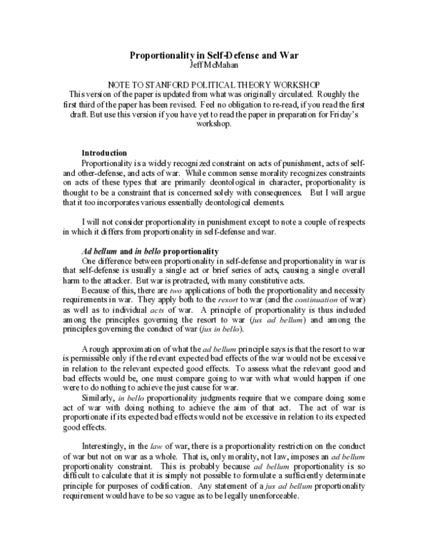 (PDF) Proportionality in Self-Defense and War