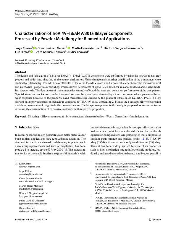 (PDF) Characterization of Ti6Al4V–Ti6Al4V/30Ta Bilayer Components Processed by Powder Metallurgy ...