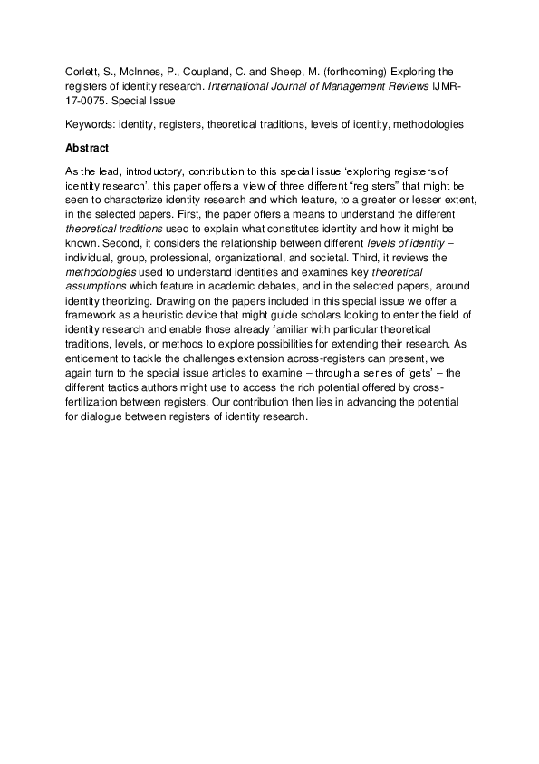 (PDF) Exploring the registers of identity research
