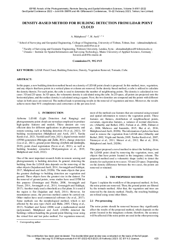 Pdf Density Based Method For Building Detection From Lidar Point Cloud
