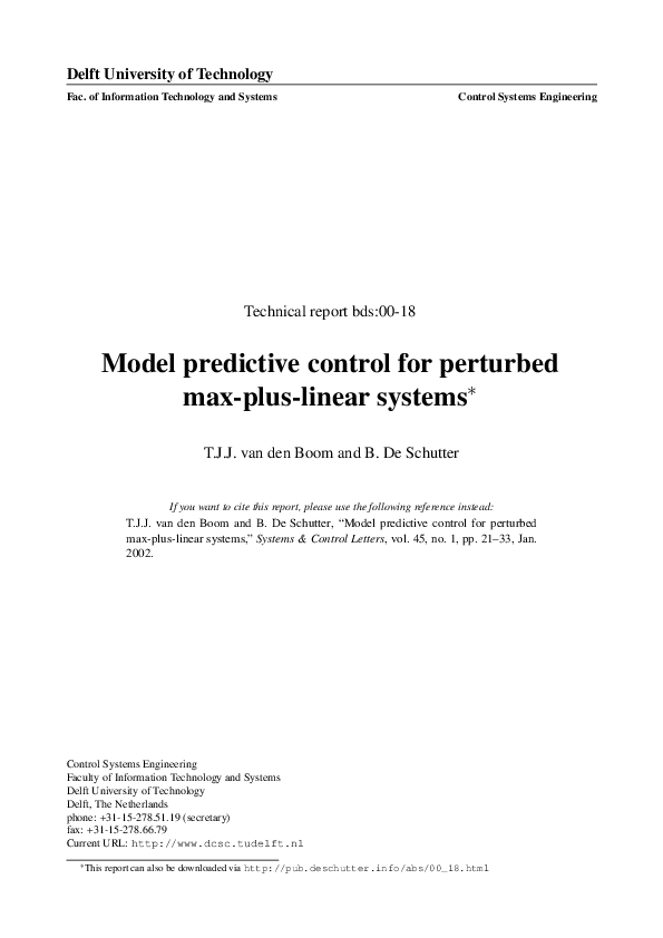 (PDF) Model predictive control for perturbed max-plus-linear systems: a stochastic approach