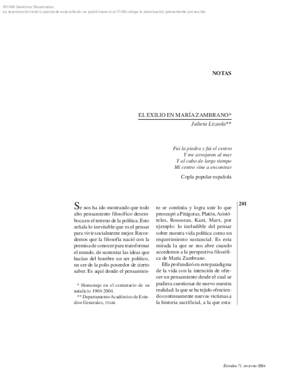 (PDF) El exilio en María Zambrano