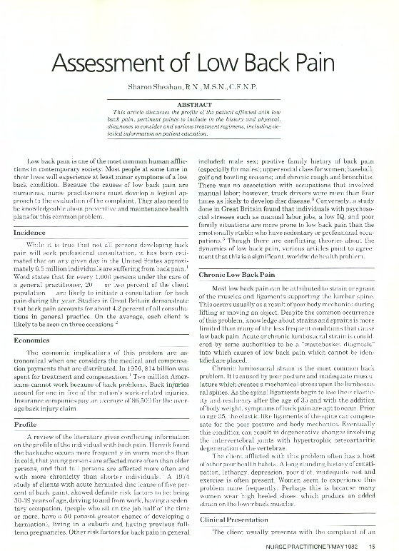 Assessment Of Low Back Pain