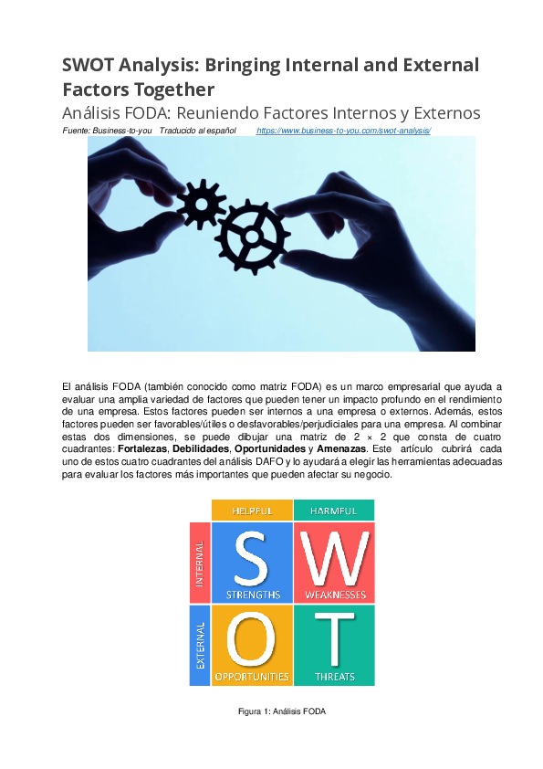 (PDF) SWOT Analysis: Bringing Internal and External Factors Together