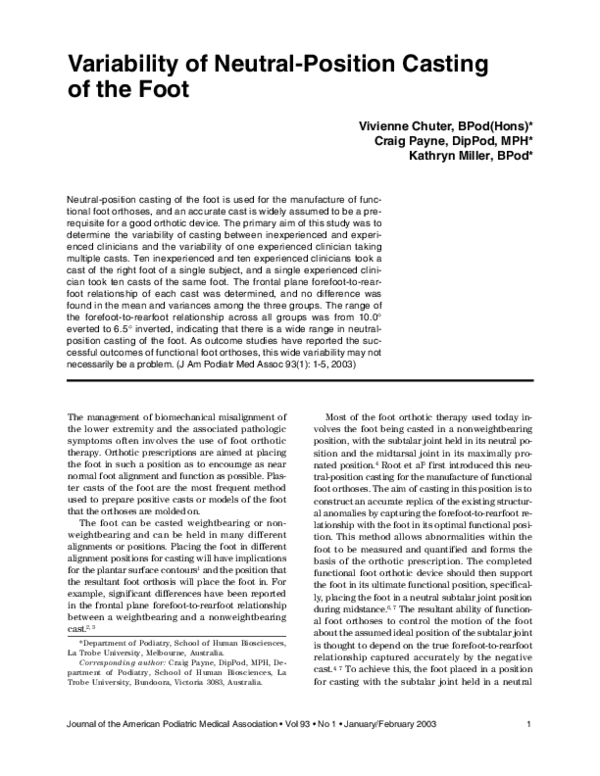 (PDF) Variability of Neutral-Position Casting of the Foot