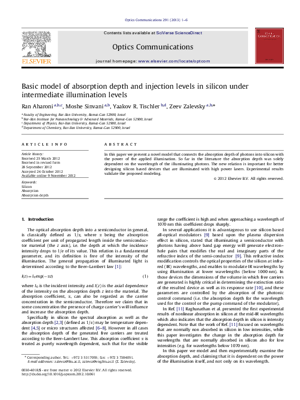 (PDF) Basic model of absorption depth and injection levels in silicon ...