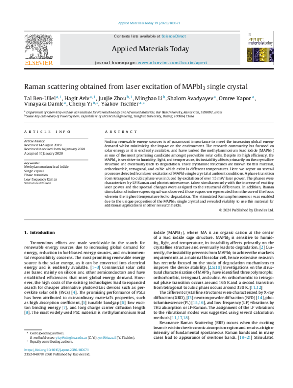 (PDF) Raman scattering obtained from laser excitation of MAPbI3 single crystal