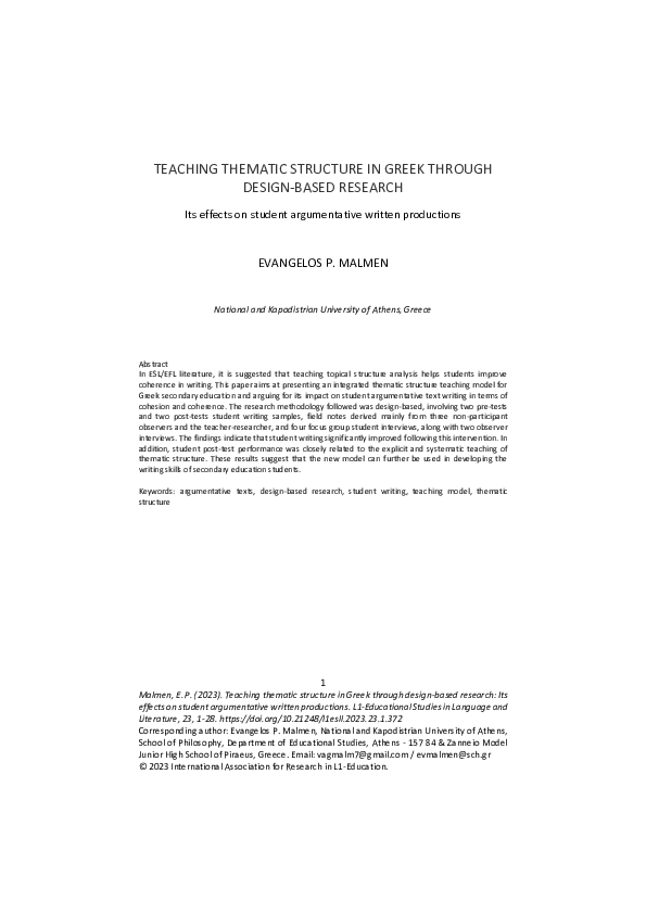 (PDF) Teaching Thematic Structure in Greek through Design-Based Research