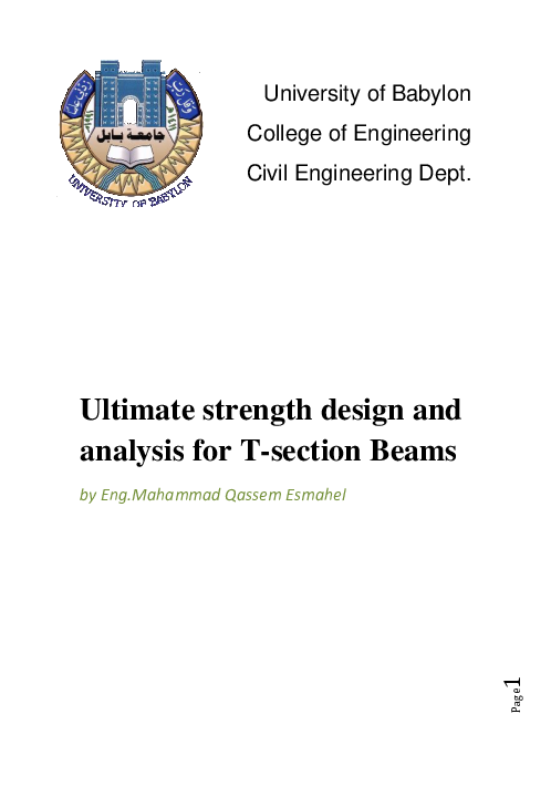 (PDF) Ultimate strength design and analysis for T-section Beams