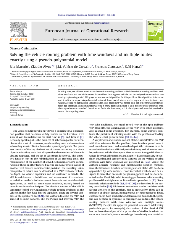 (PDF) Solving the vehicle routing problem with time windows and ...