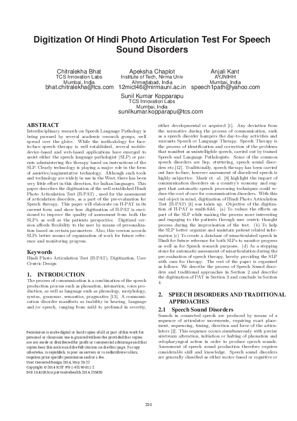 (PDF) Digitization Of Hindi Photo Articulation Test For Speech Sound ...