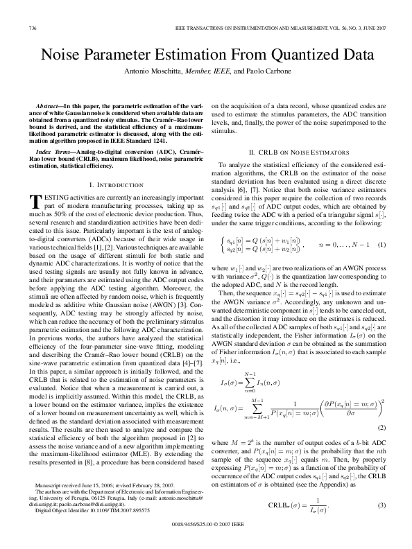 (PDF) Noise Parameter Estimation From Quantized Data