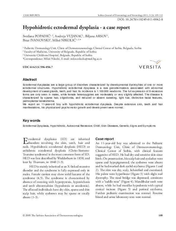 (PDF) Hypohidrotic ectodermal dysplasia - a case report / Hipohidrotska ...