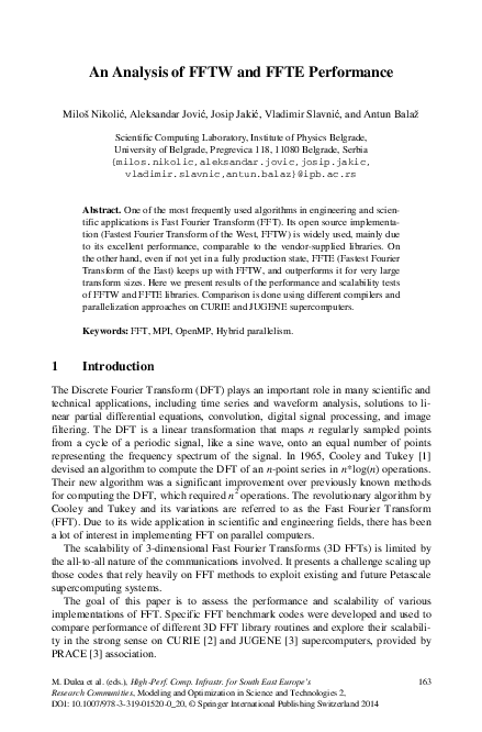 (PDF) An Analysis of FFTW and FFTE Performance