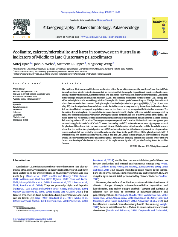 (PDF) Aeolianite, calcrete/microbialite and karst in southwestern ...