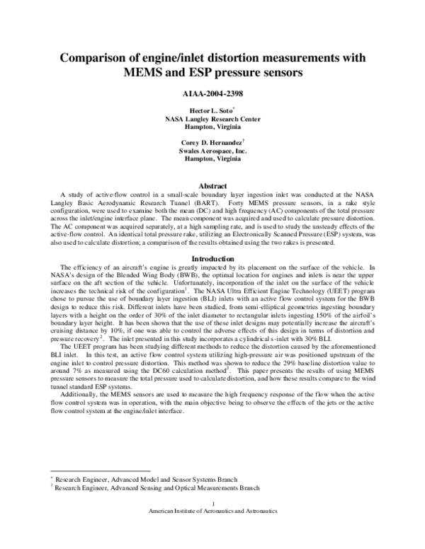 (PDF) Comparison of Engine/inlet Distortion Measurements with MEMS and ...