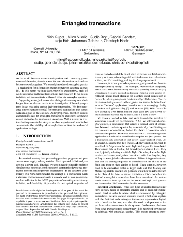 (PDF) Entangled transactions
